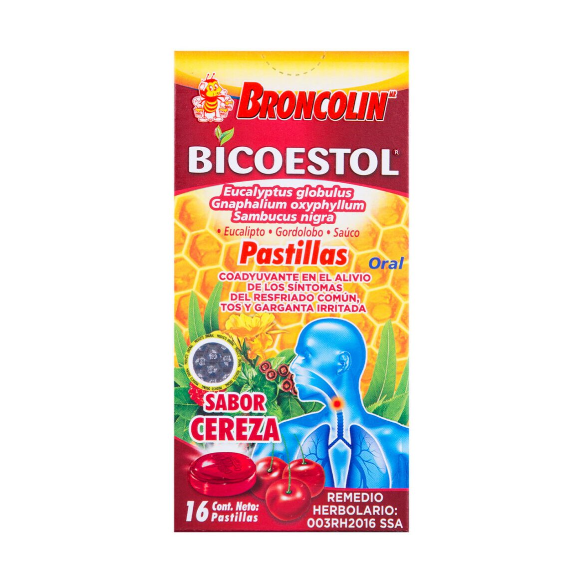 BRONCOLIN BICOESTOL PASTILLA CEREZA 16 PAST – Farmapronto