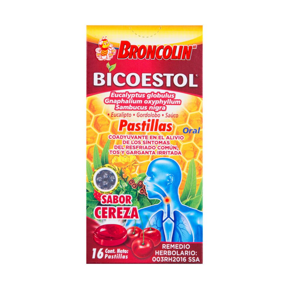 BRONCOLIN BICOESTOL PASTILLA CEREZA 16 PAST – Farmapronto